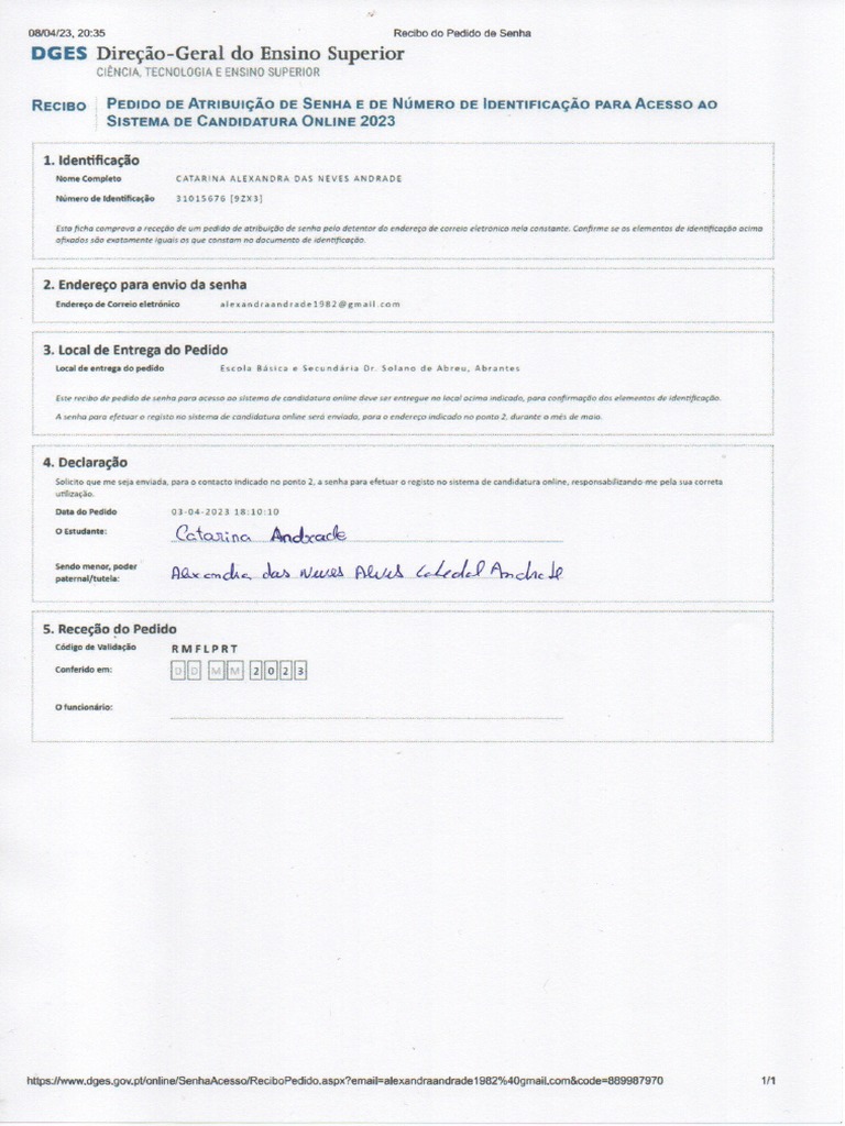 Comprovativo de Pedido de Senha | PDF