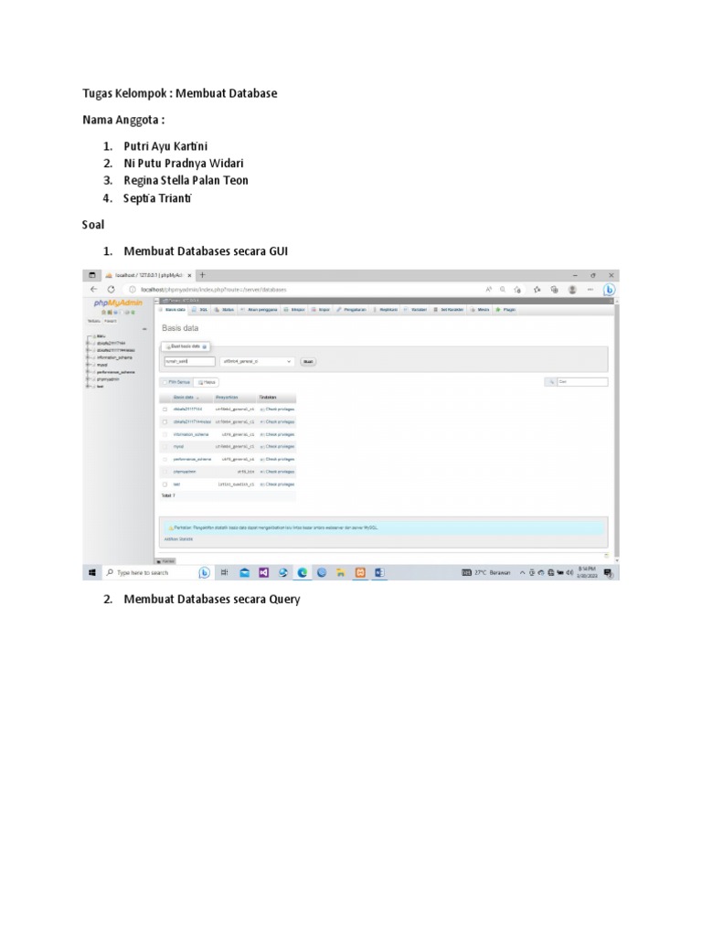 Tugas Kelompok Membuat Database | PDF