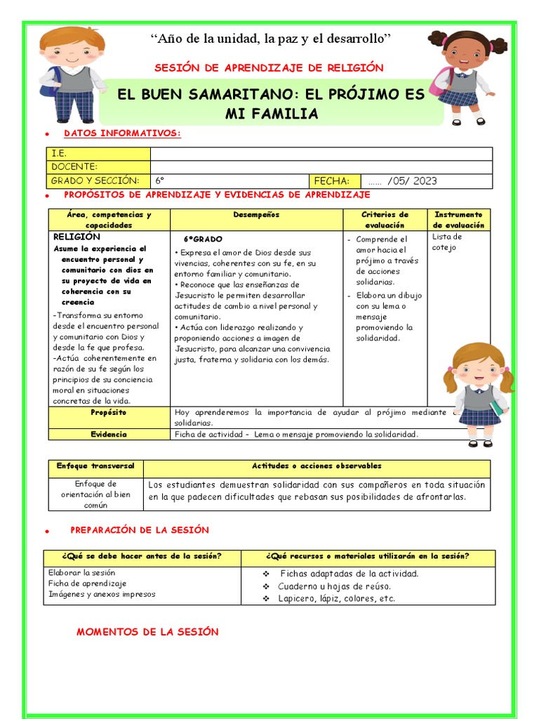 SES-MIÉRC-REL-EL BUEN SAMARITANO EL PRÓJIMO ES MI FAMILIA | PDF