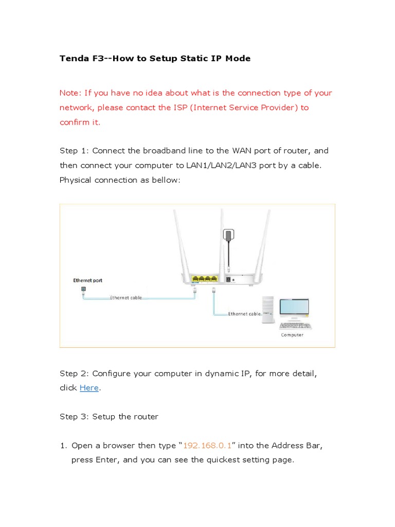 Tenda F3 Static IP Setup Guide | PDF
