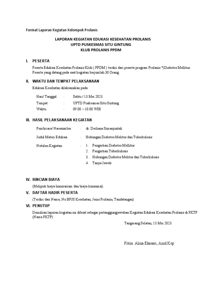 Format Laporan Kegiatan Prolanis | PDF