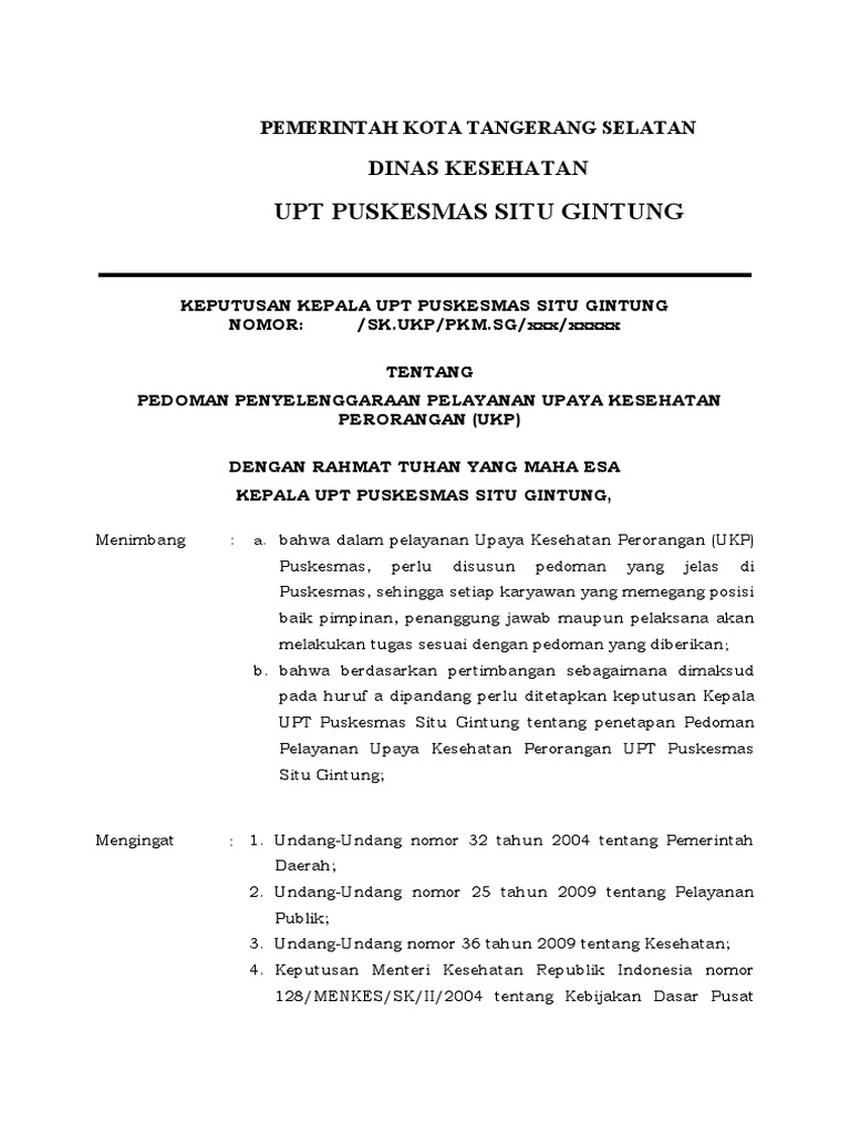 Pedoman Pelayanan UKP Puskesmas | PDF