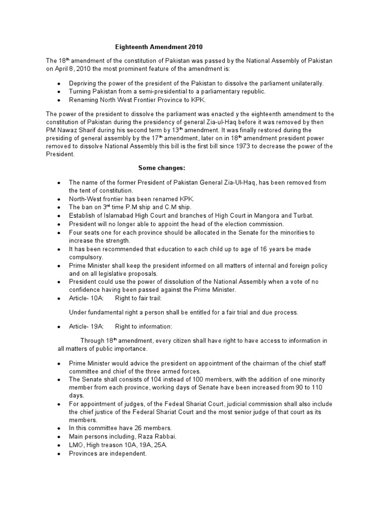 Eighteenth Amendment 2010 | PDF