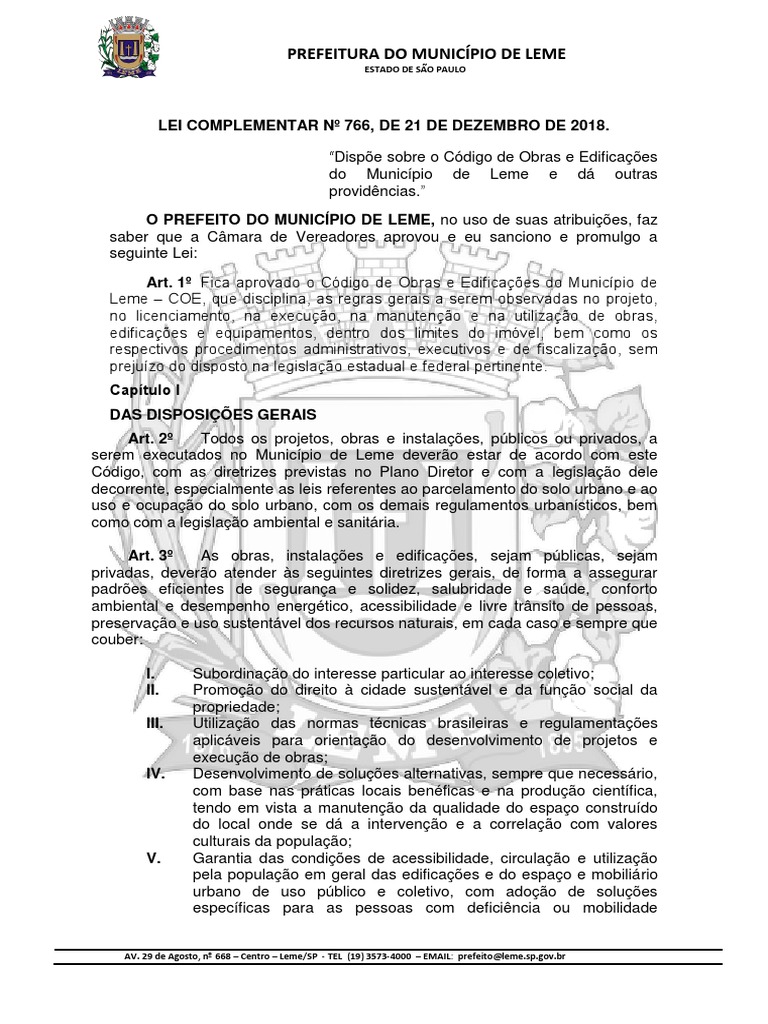 Lei Complementar #766 - de 21 - 12 - 2018 | PDF | Acessibilidade