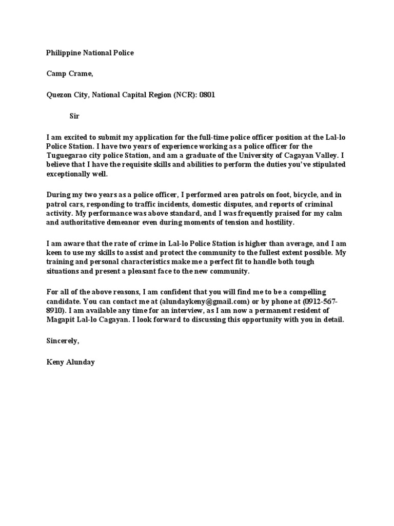 Application for a Full-Time Police Officer Position at the Lal-lo ...