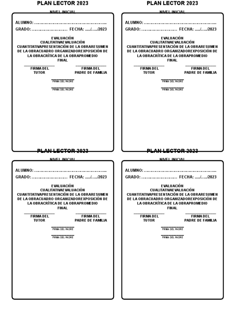 Plan Lector Cartilla de Notas - 2023 | PDF