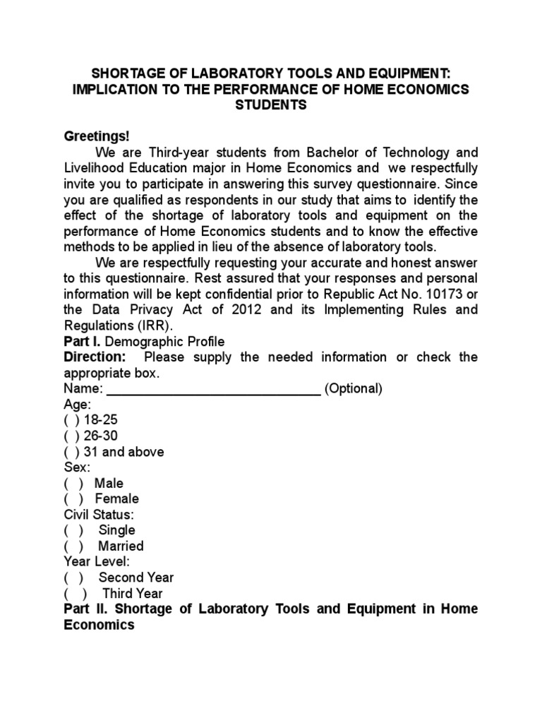 Research Instrument | PDF | Laboratories | Questionnaire