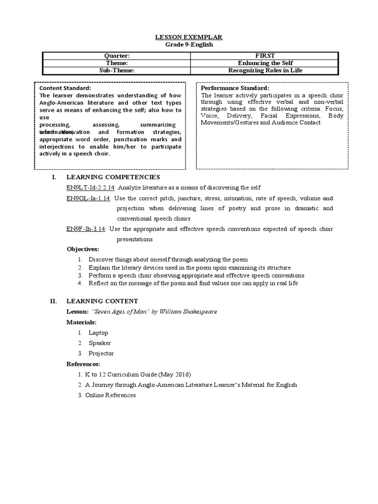English 9 1st Quarter DLP | PDF