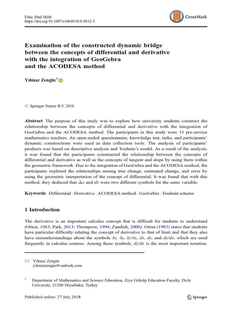 Examination of The Constructed Dynamic Bridge Between The Concepts of ...