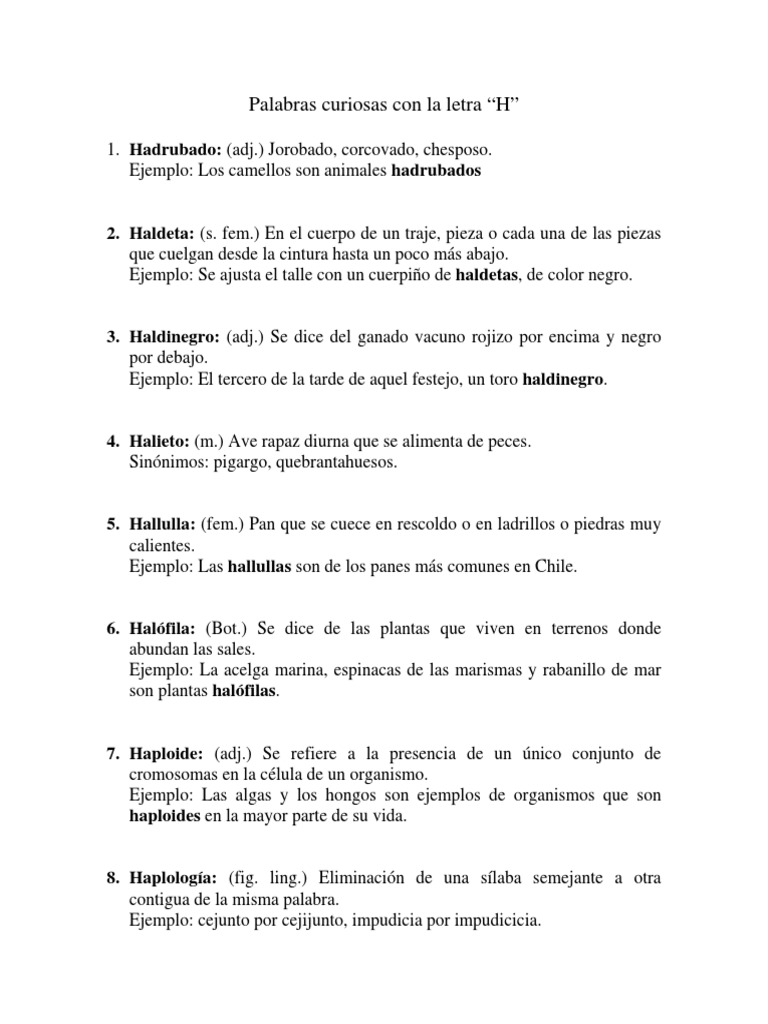 Palabras curiosas con H y sus significados | PDF