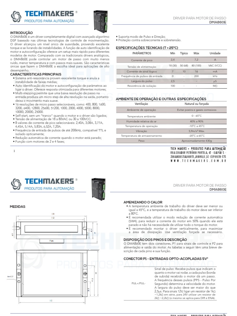 Datasheet Driver 7.2A NEO DMA860E | PDF | Motores | Automação