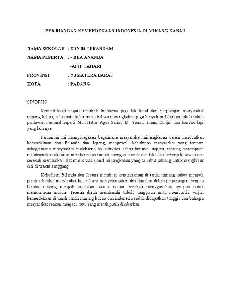 Sinopsis Pantomim SDN 04 Terandam | PDF