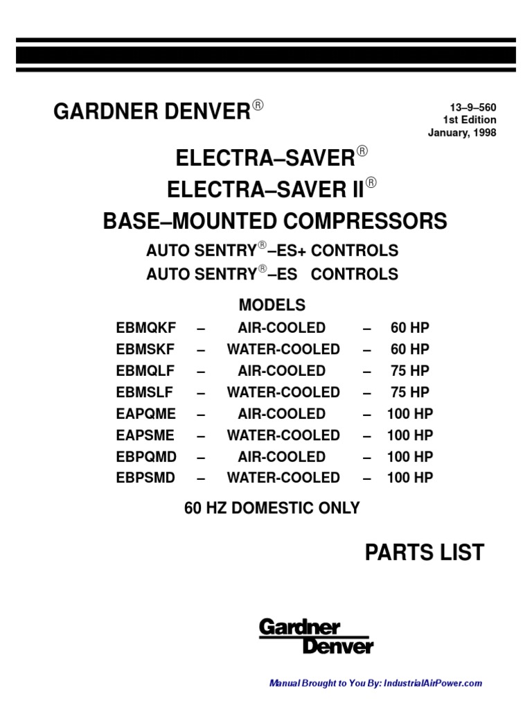 GARDNER DENVER - ELECTRAâ "SAVER - Compressor Manual | PDF | Mechanical ...