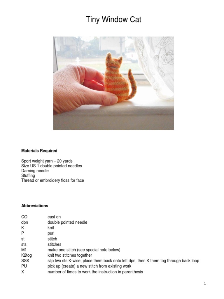 Tiny Window Cat | Download Free PDF | Knitting | Knitting Needle