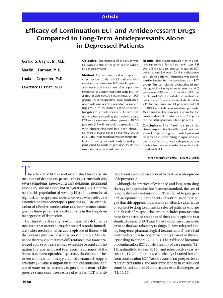 Efficacy of Continuation ECT and Antidepressant Drugs Compared To Long ...