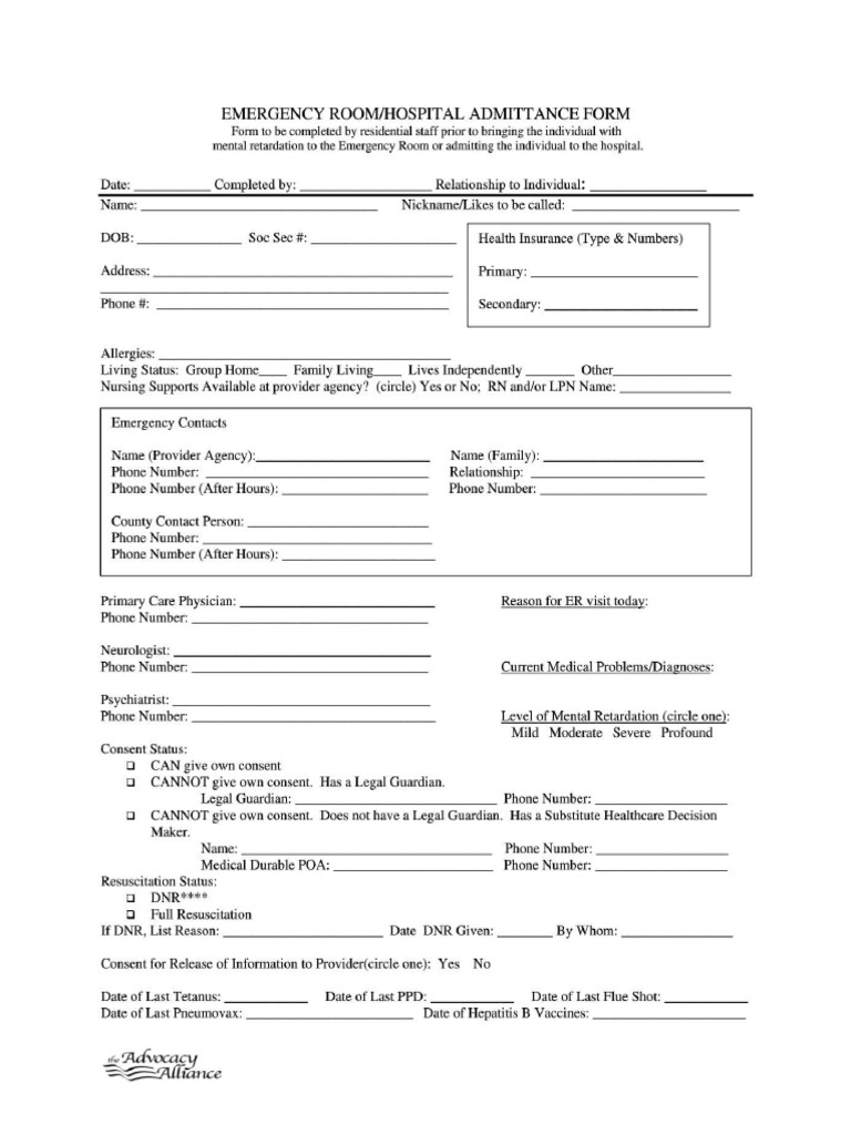 Hospital Admittance Form | PDF