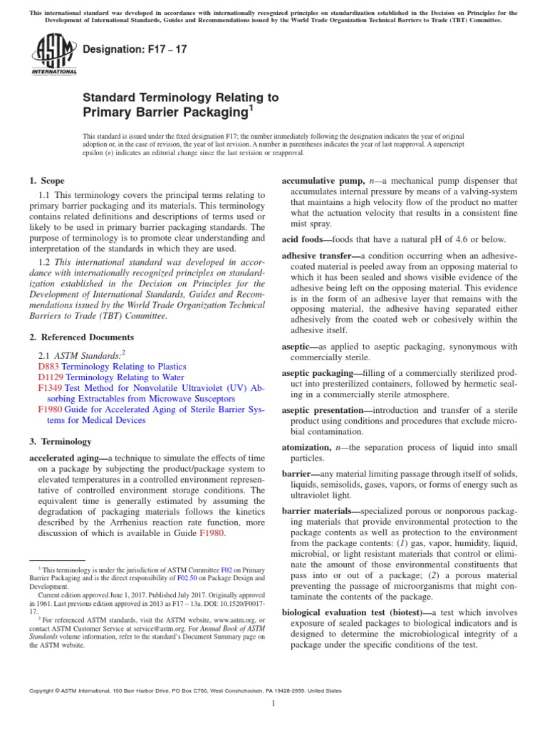 Primary Barrier Packaging: Standard Terminology Relating To | PDF