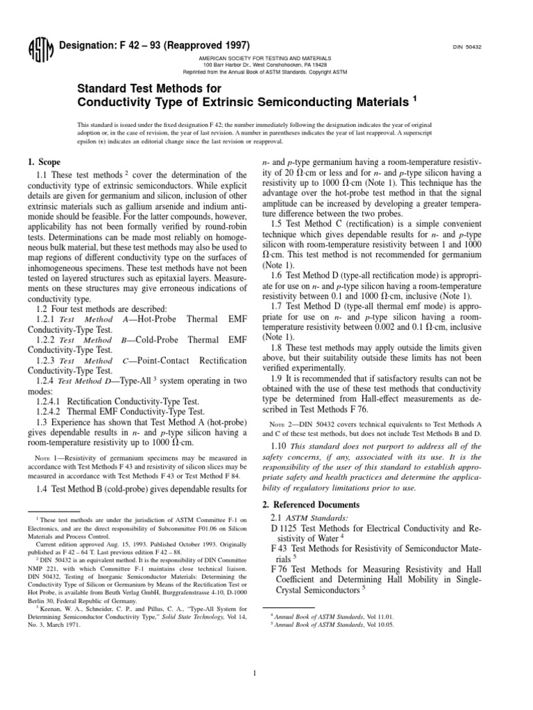 Conductivity Type of Extrinsic Semiconducting Materials: Standard Test ...