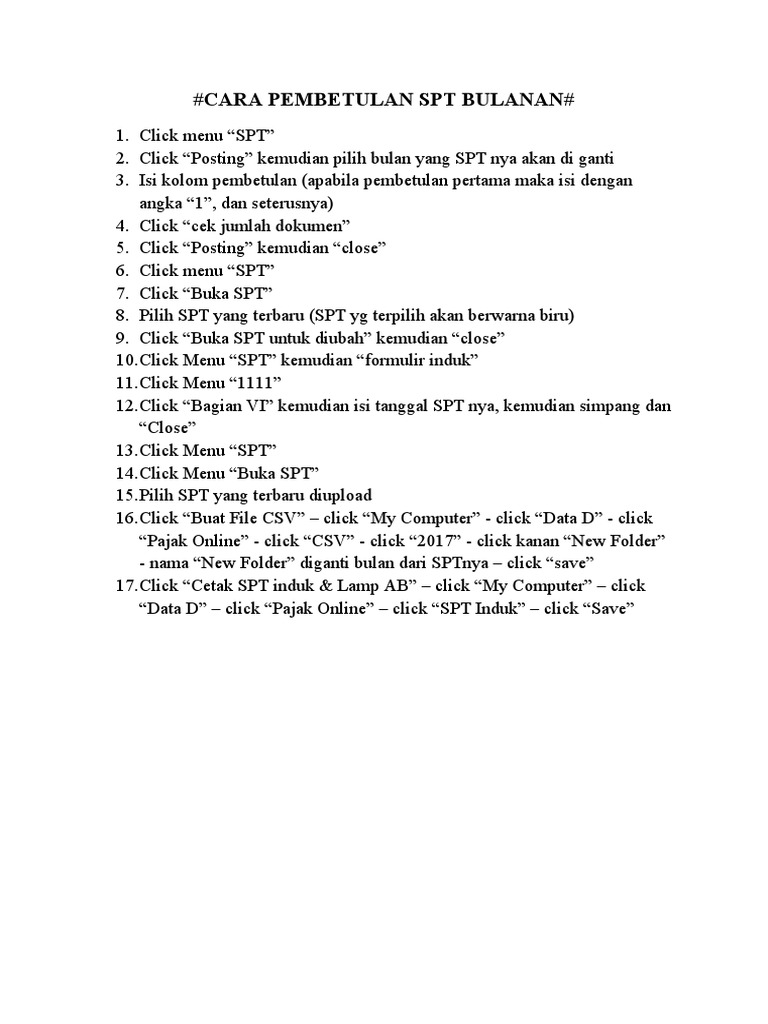Cara Pembetulan SPT Bulanan | PDF