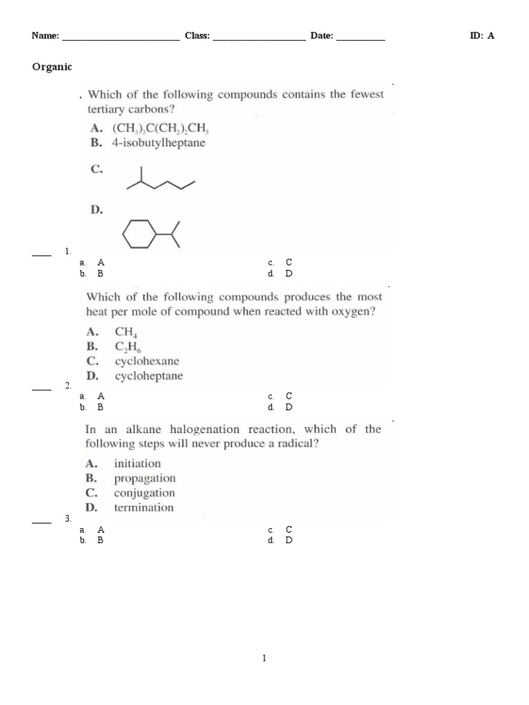 Organic Chemistry Practice Questions | PDF | Acetic Acid | Ethanol