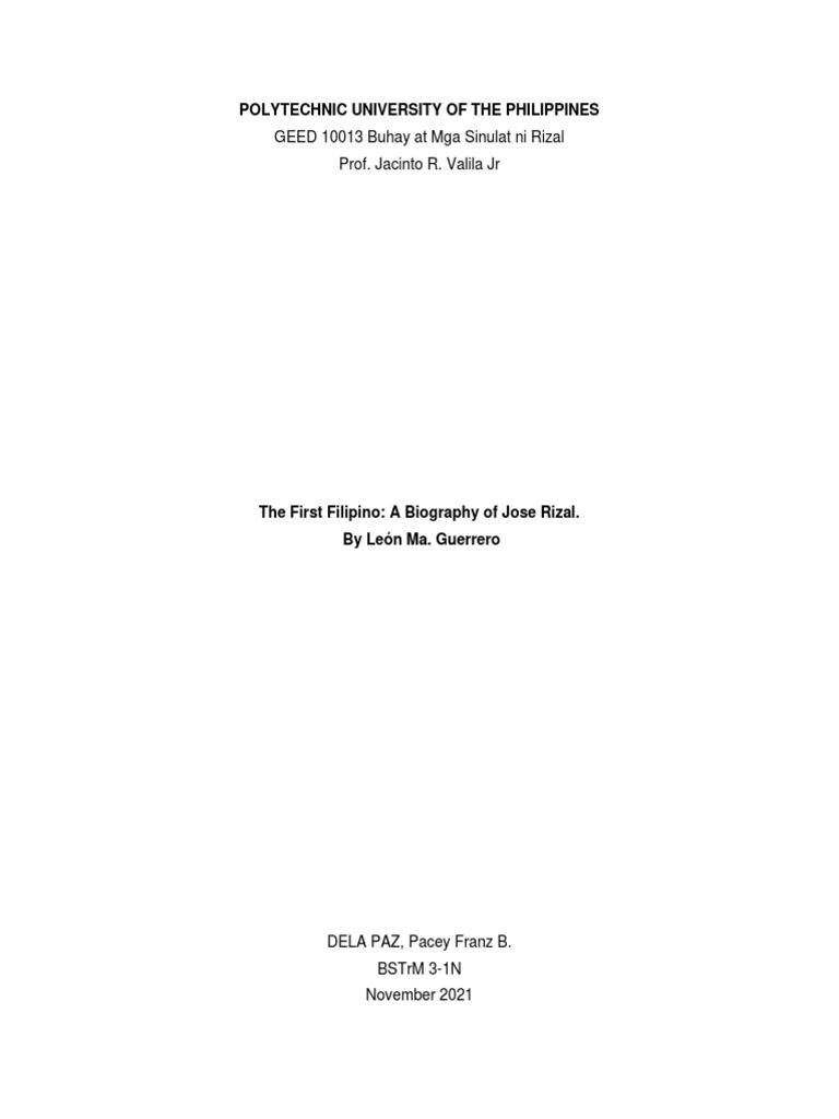 Reflection Paper The First Filipino by L | PDF