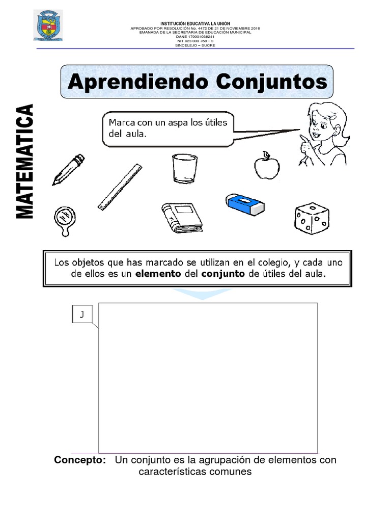 Ficha de Aprendiendo Conjuntos para Primero de Primaria | PDF