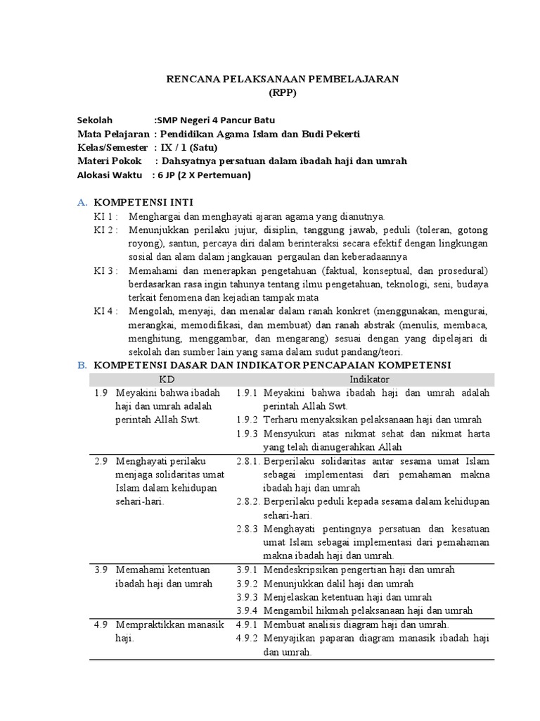 RPP Pai K9 K13 - Haji Dan Umrah | PDF