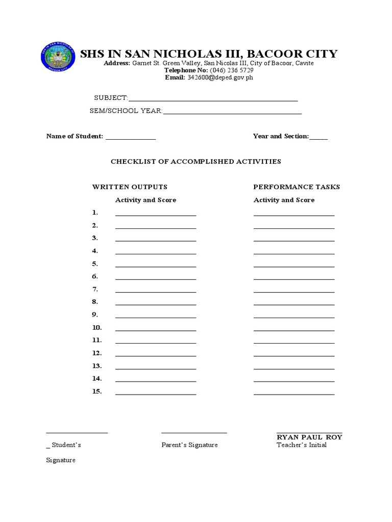 Accomplishment Form | PDF | Scope (Computer Science) | Variable (Computer Science)