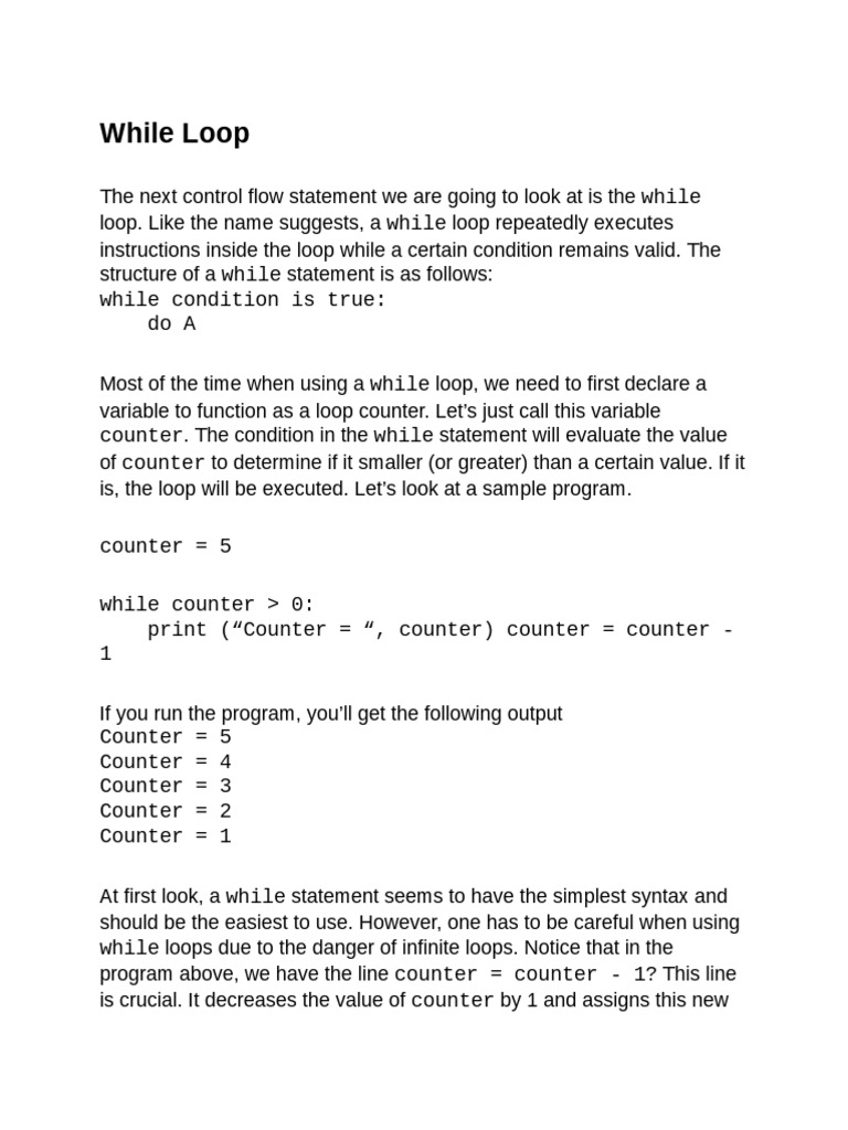 Understanding The While Loop Structure Syntax Counters And Avoiding Infinite Loops Pdf 3886