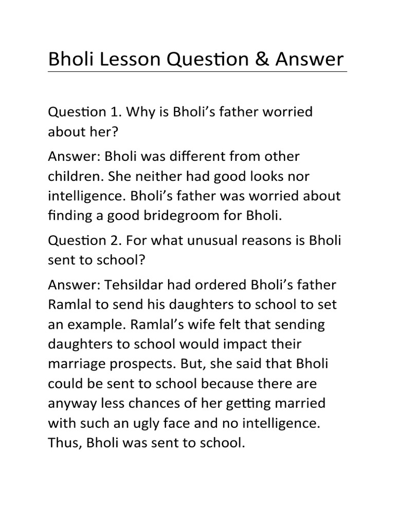 Bholi Lesson Question | PDF
