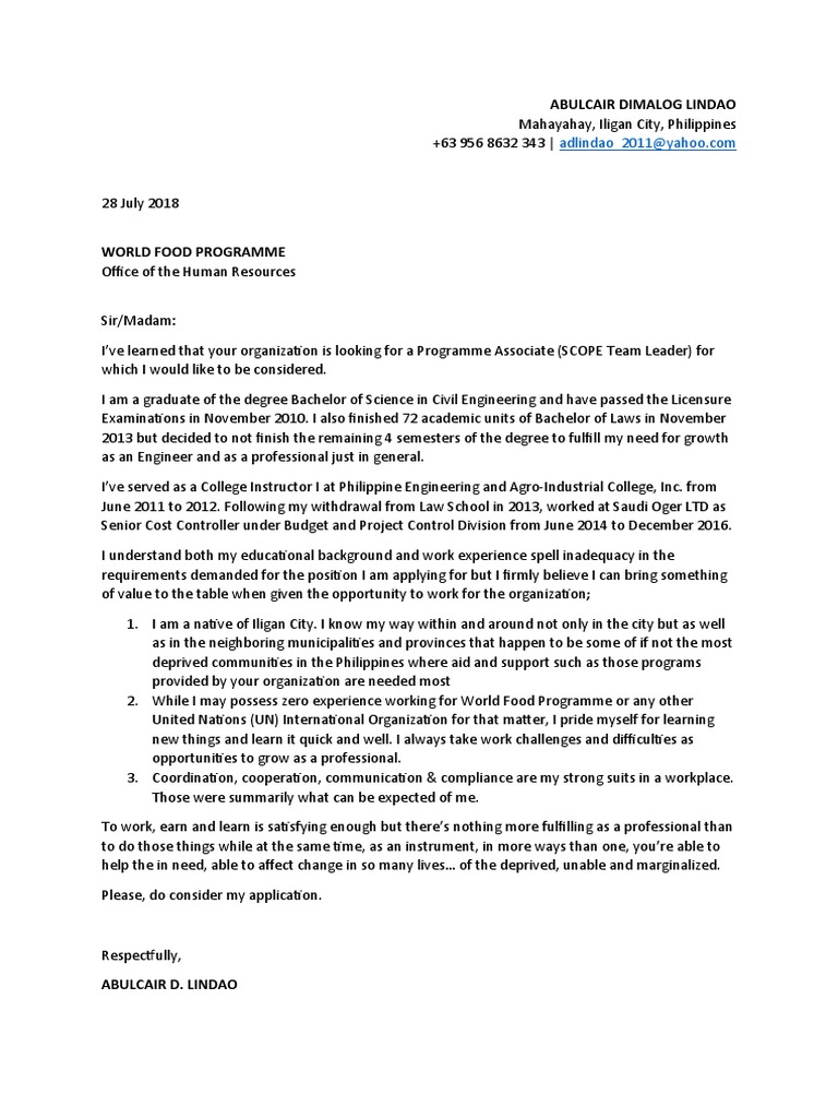 WFP Application Letter | PDF