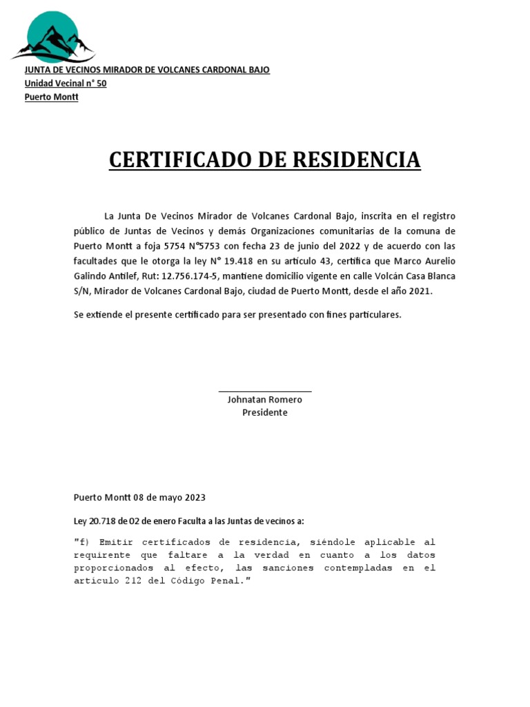 Modelo Papel de Residencia JJVV | PDF | Justicia | Crimen y violencia