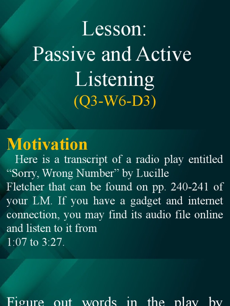 Lesson: Passive and Active Listening | PDF