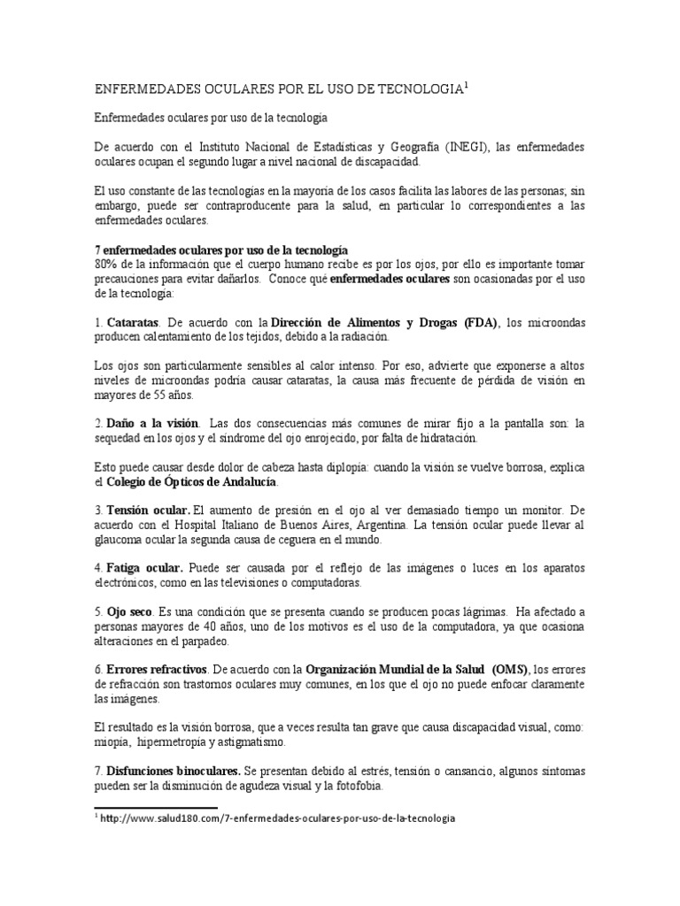 Enfermedades Oculares Por El Uso de Tecnologia | PDF | Percepción ...