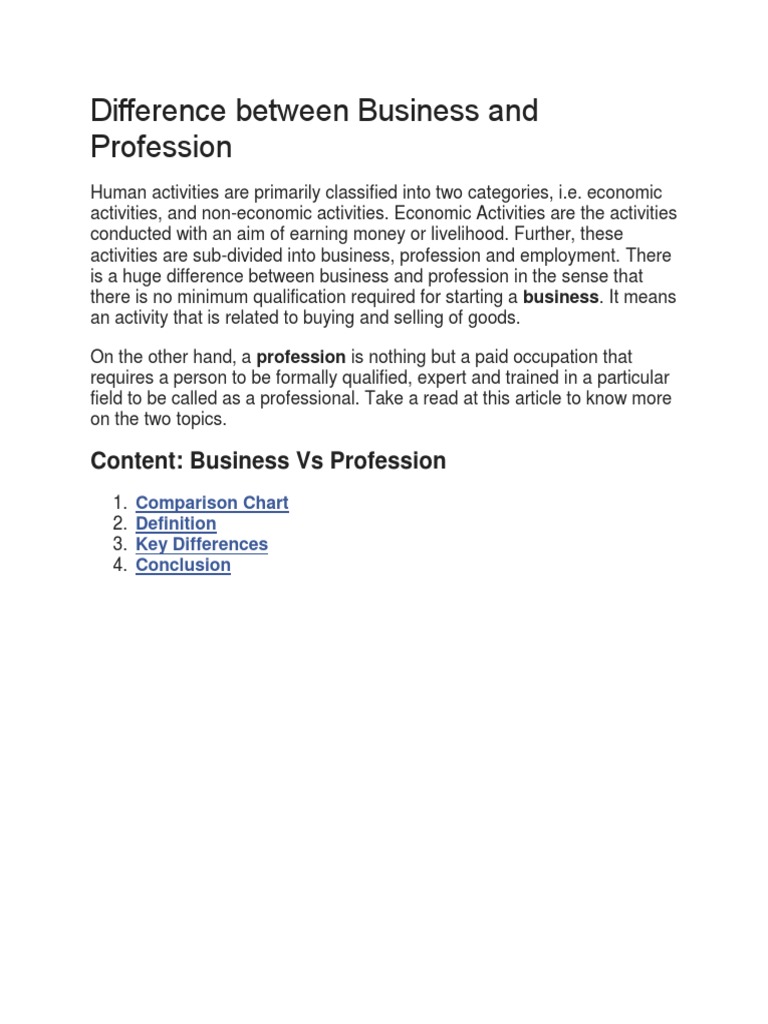 Difference Between Business and Profession | Download Free PDF | Business | Profession