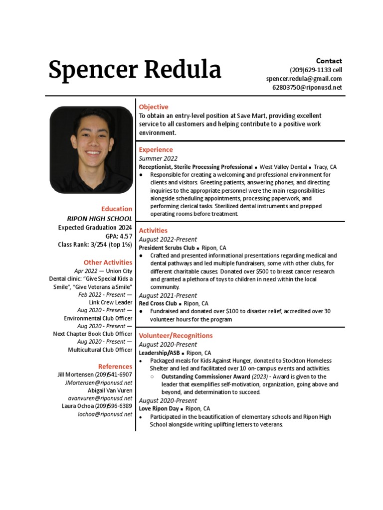 Spencer Redula Resume | PDF | Health Sciences | Medicine