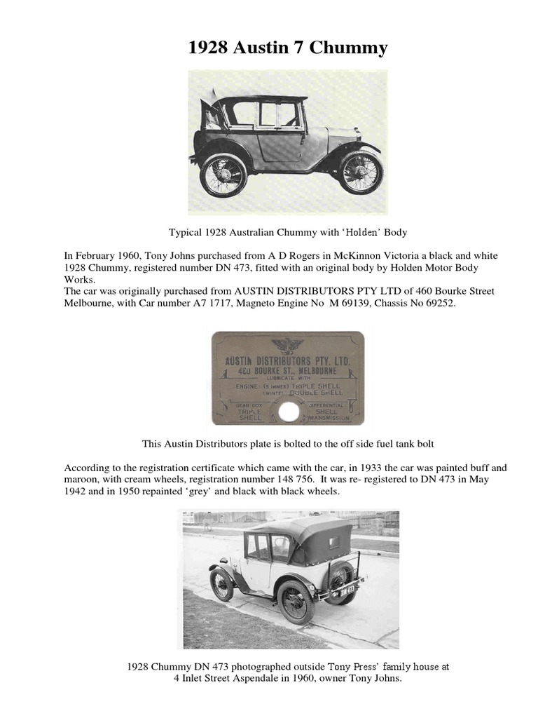 A Detailed History of a 1928 Austin 7 Chummy from its Origins in ...