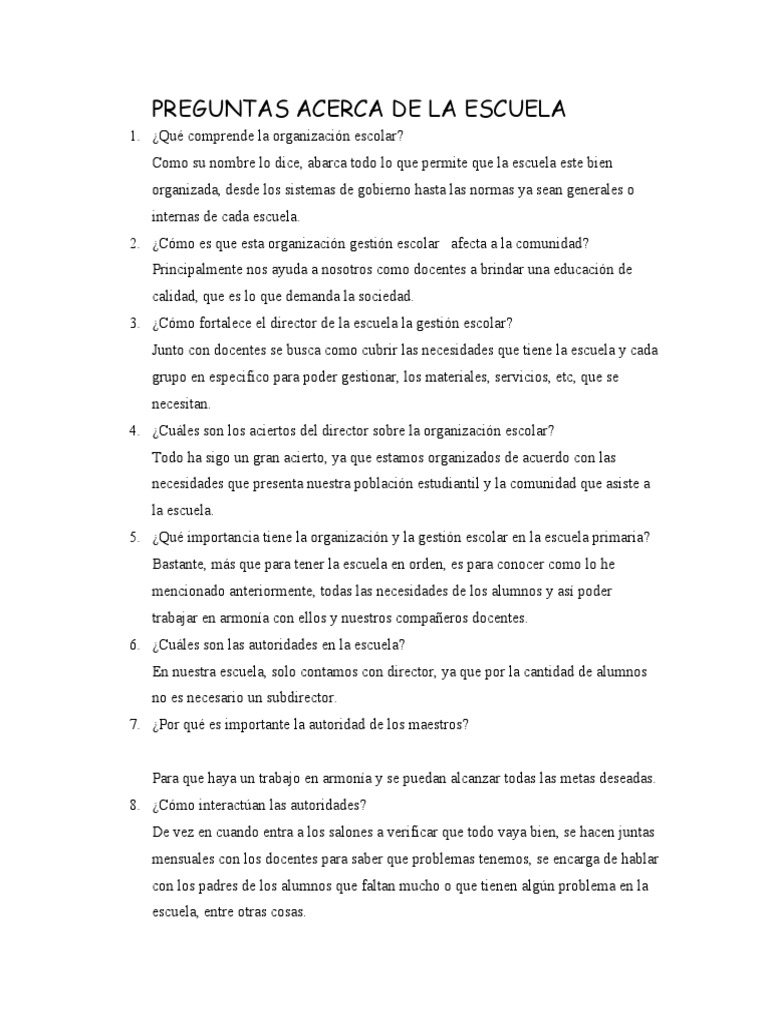 Preguntas Acerca de La Escuela | PDF | Enseñando