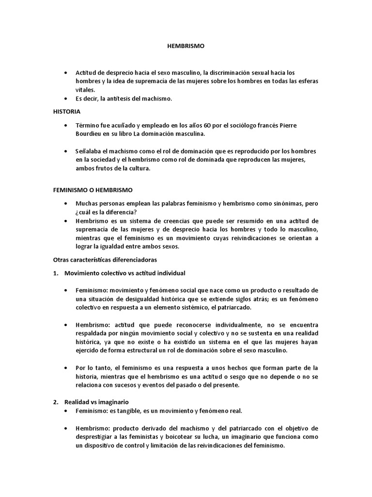 Definición y características del hembrismo | PDF | Estudios de género ...
