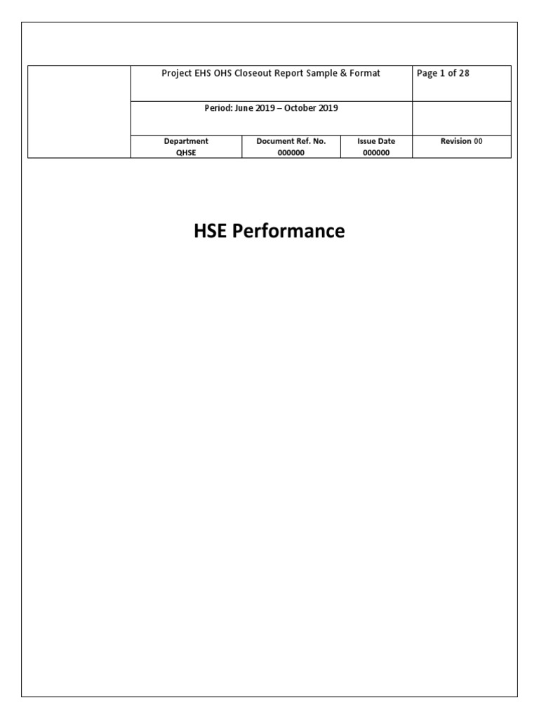 Project EHS OHS Closeout Report Sample & Format | PDF