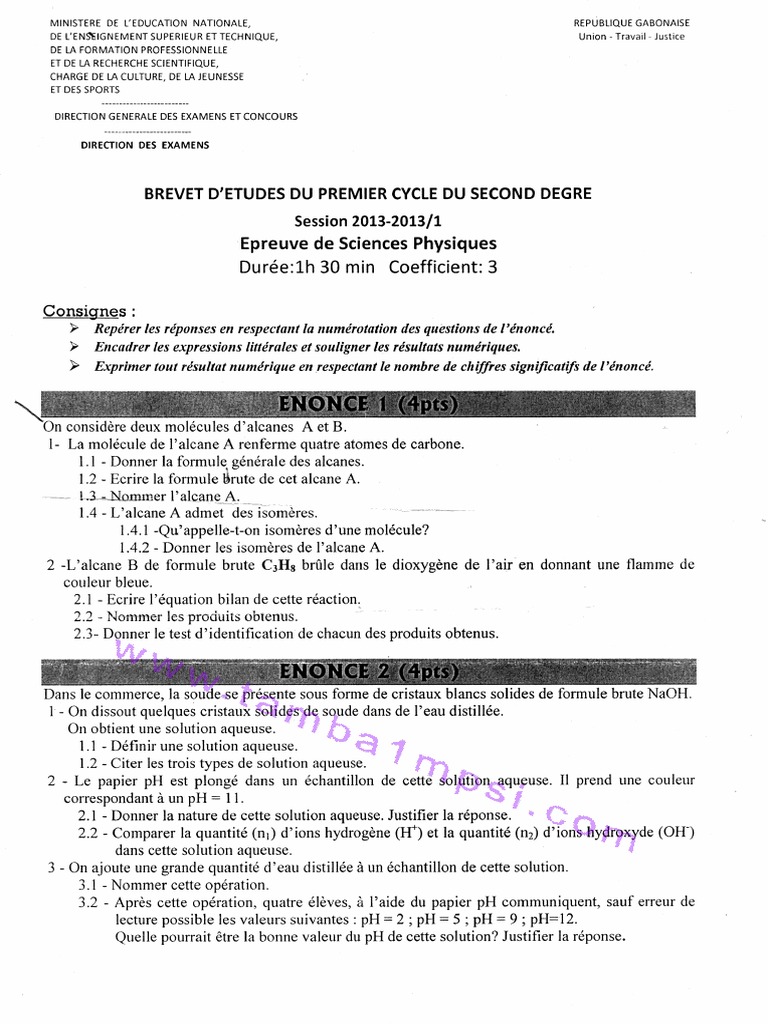 Bepc Gabon SC - Physiques 2013 | PDF