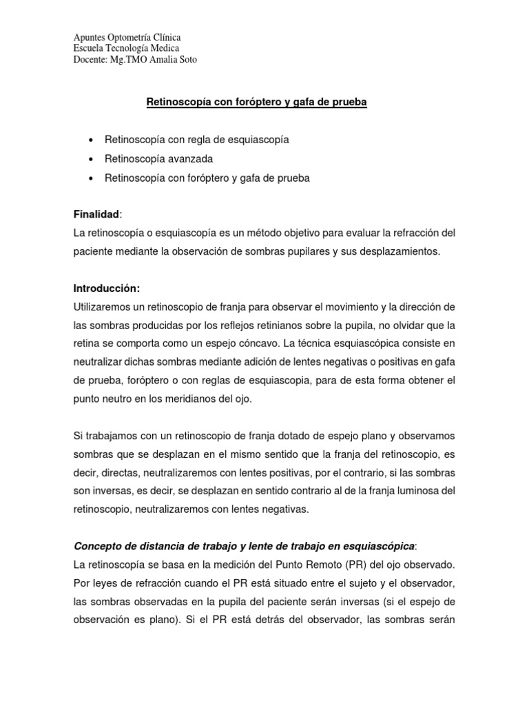 Técnicas de Retinoscopía y Esquiascopía | PDF | Espejo | Lentes