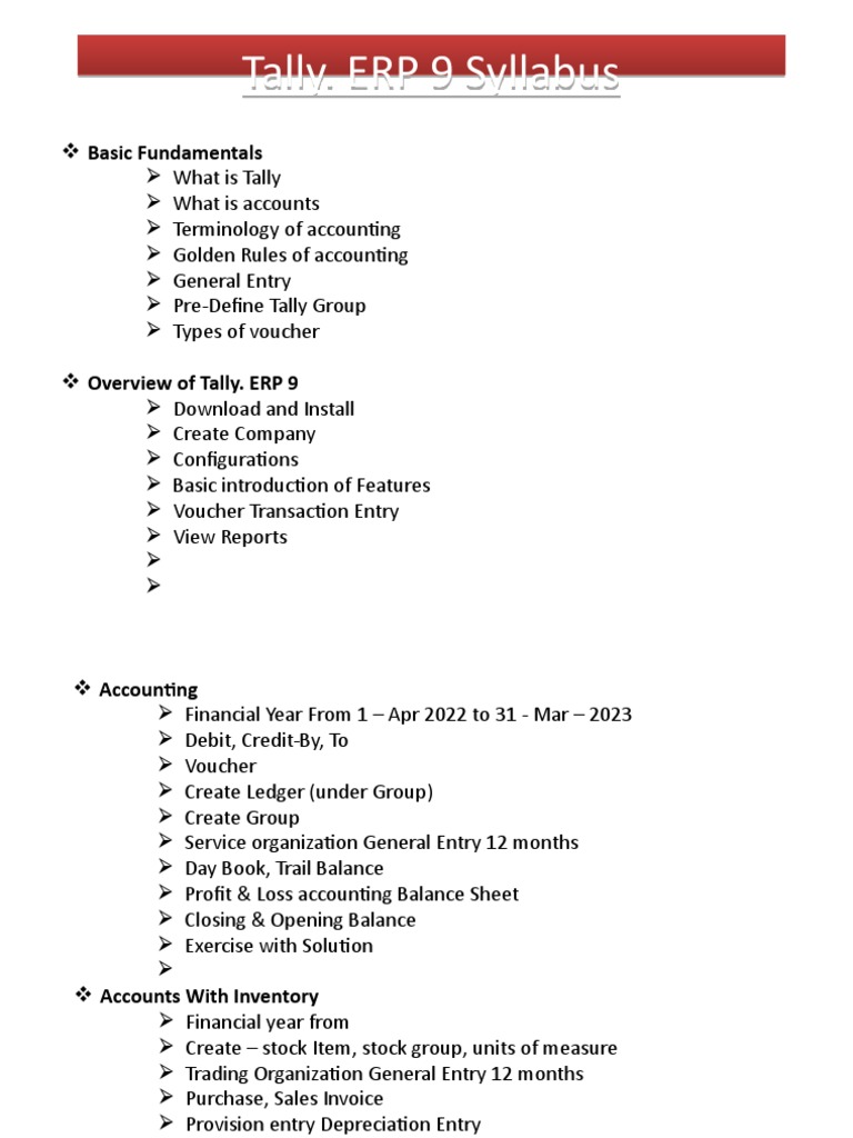 Tally Syllabus | PDF