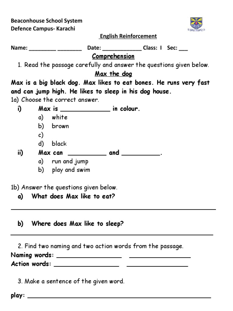 English Reinforcement Worksheet | PDF