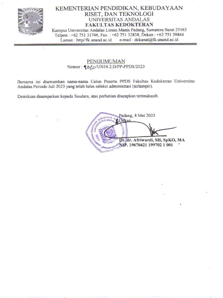 Surat Lulus Adm CPPDS Sp1 Dan Sp2 Periode Juli 2023 | PDF