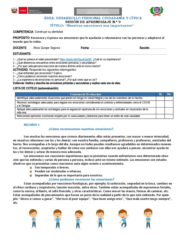 Sesion de Aprendizaje Nº9 DPCC Mas Su Recurso . | PDF | Las emociones | Aprendizaje