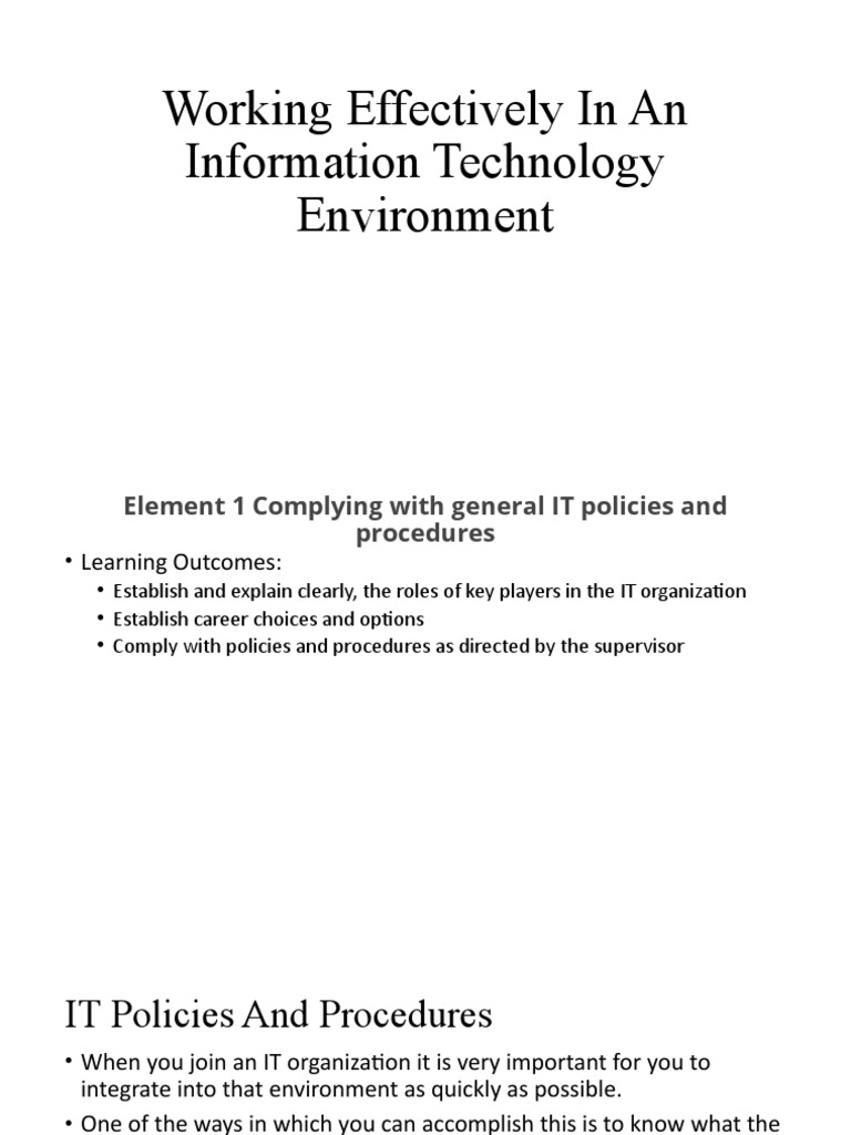 Working Effectively In An Information Technology Environment | PDF ...