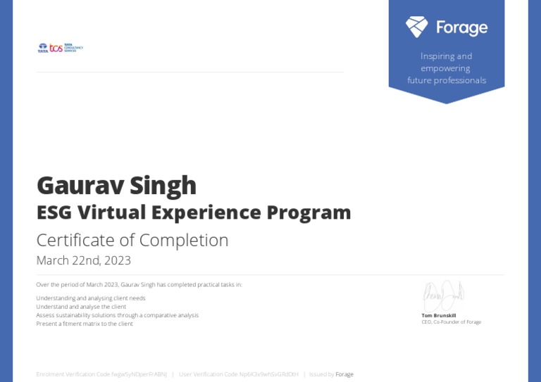 Forage ESG Virtual Experience Certificate | PDF