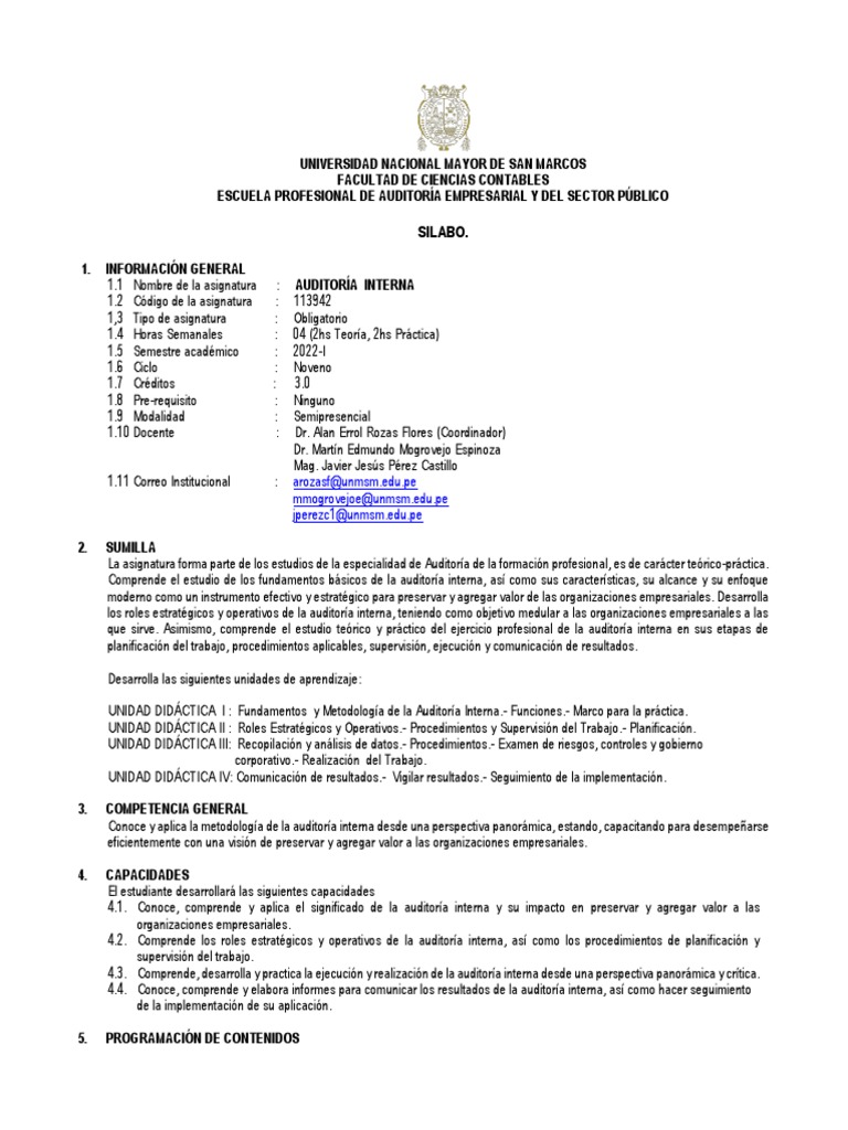 Auditoria Interna - 2022-I. Final | PDF | Evaluación | Maestros