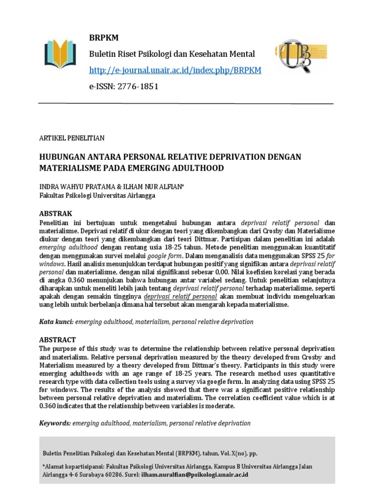 Hubungan Deprivasi Relatif dan Materialisme | PDF